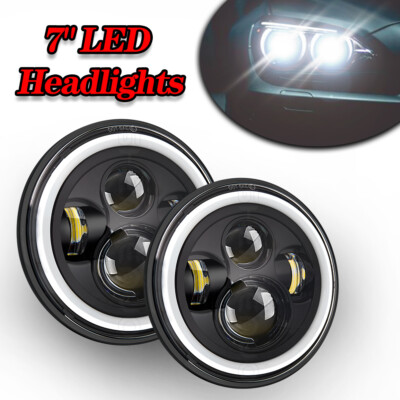 7'' Round PAIR LED Headlights Halo Hi/Lo Beam for Classic Mini Austin ...