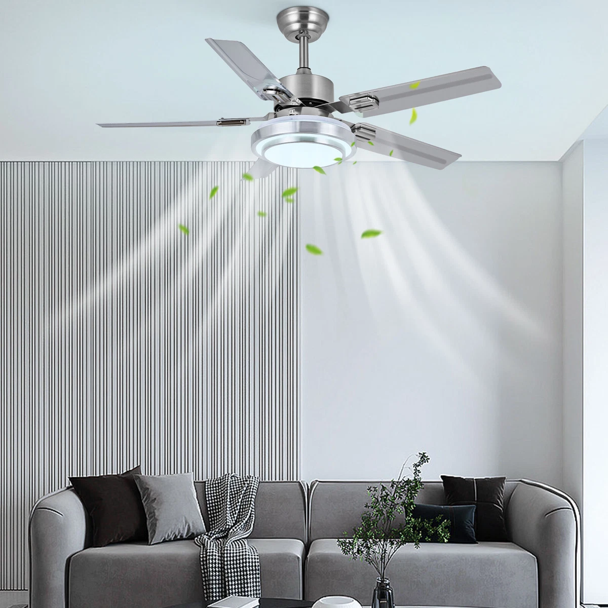 Stainless Steel Ceiling Fan With Led Light | Shelly Lighting