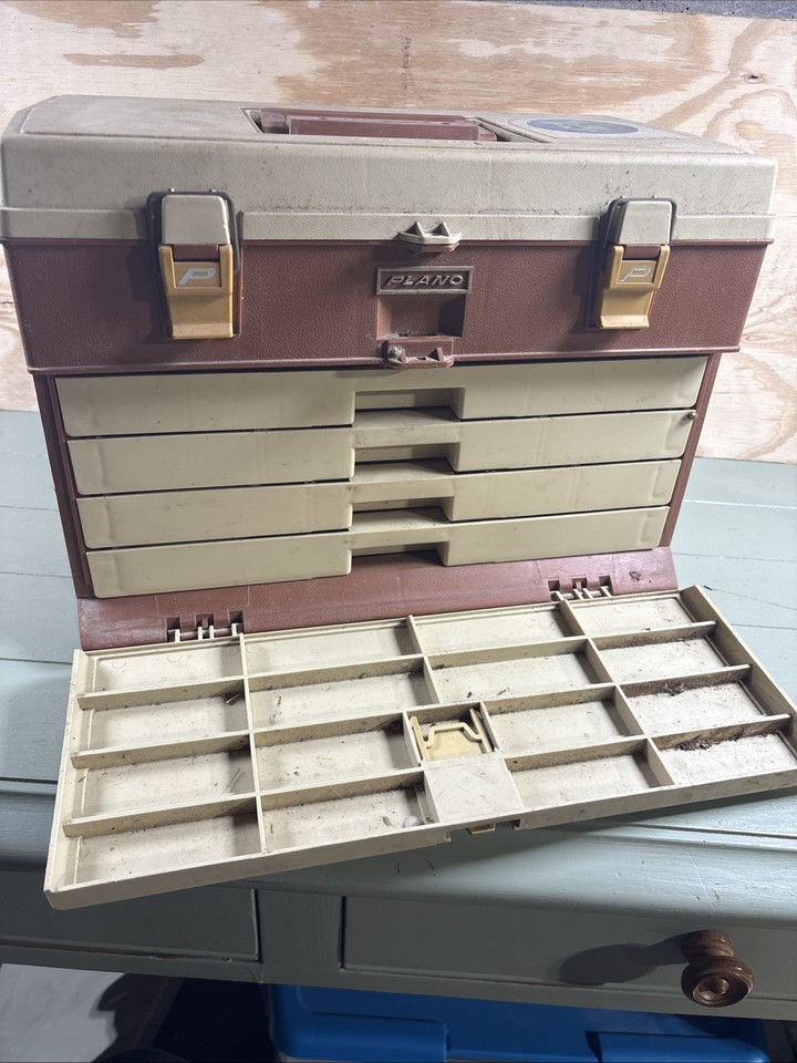 Vintage Plano 757 Tackle Box Fishing Storage Brown/Tan Made In USA 4 ...