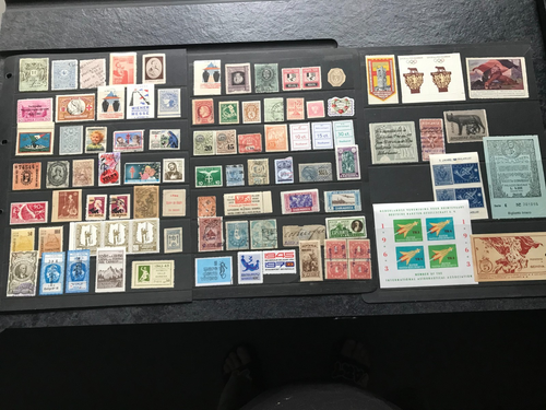 LOVELY COLLECTION OF CINDERELLA STAMPS & LABELS ON 3 CARDS INCLUDED ...