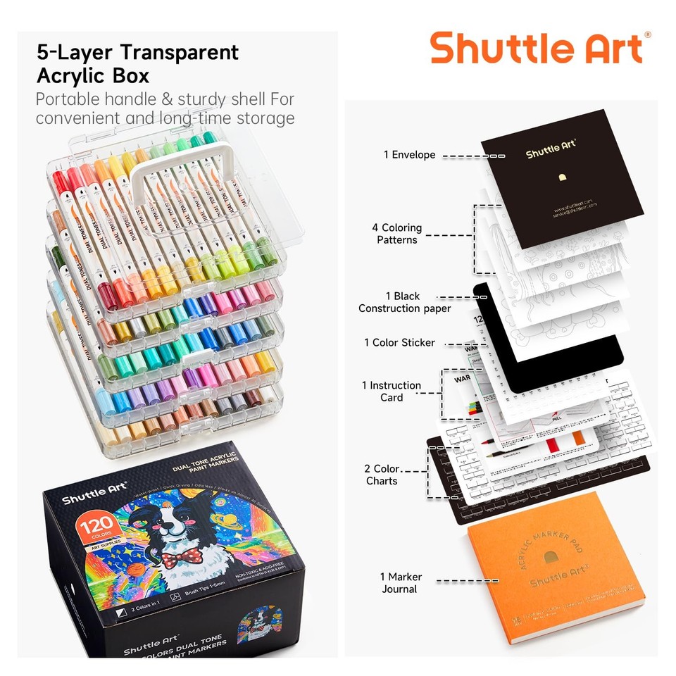 New Shuttle Art 120 Colors Dual Tone Acrylic Paint Markers 60 Pack Pens ...