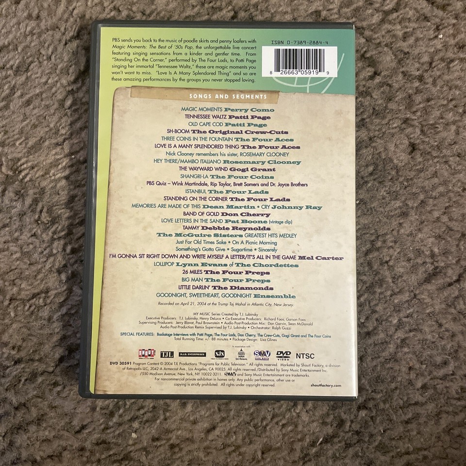 Magic Moments: The Best of 50s Pop (DVD, 2005) W/Insert 88 Minutes VG ...