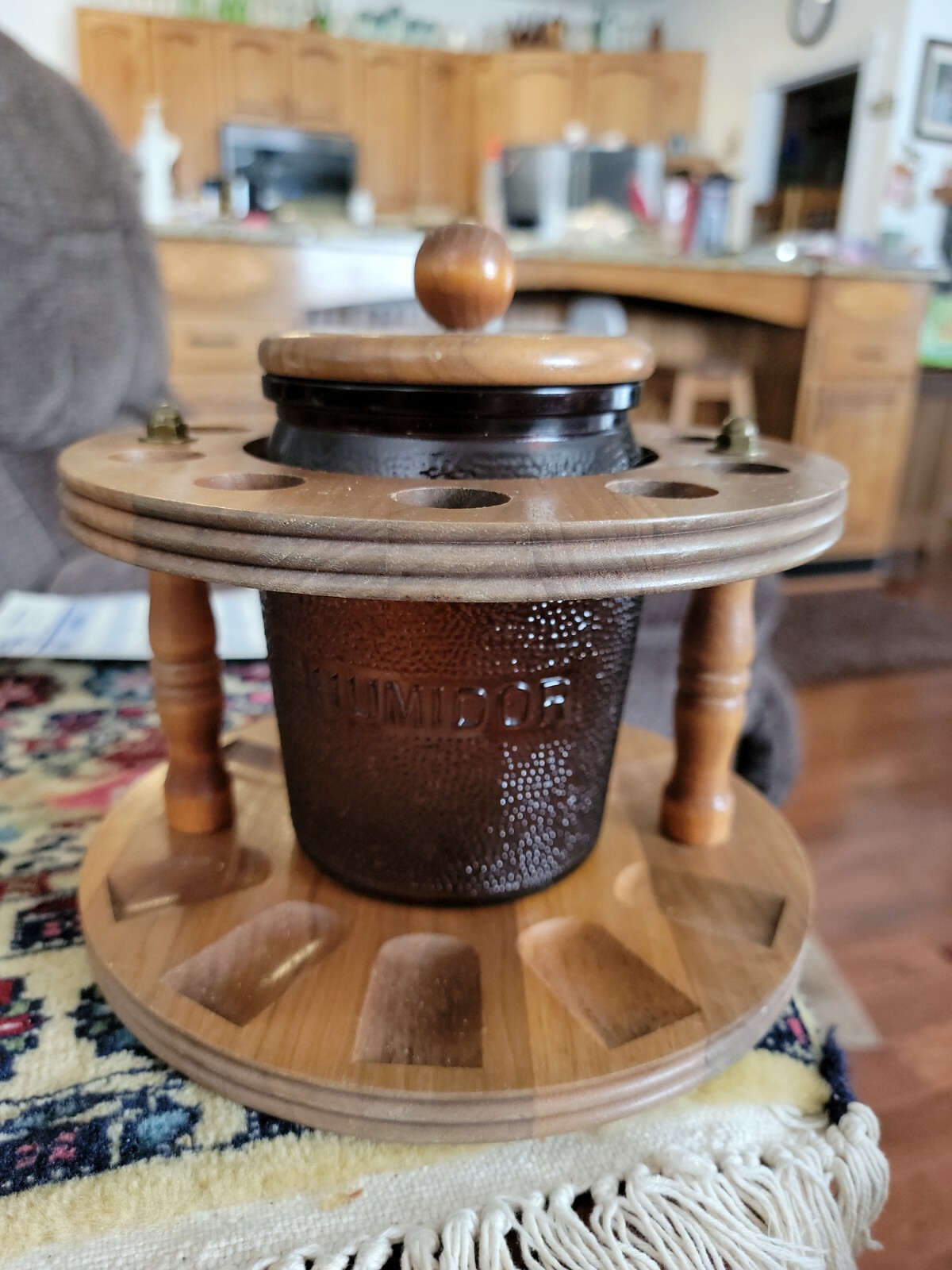 Vintage Dun-Rite Wood Pipe Stand & Amber Glass Tobacco Humidor Jar | eBay