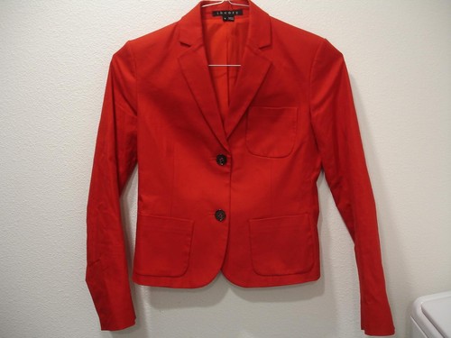Women's sz 0 Theory Red Cotton Stretch Jacket Blazer Sport Suit Coat ...