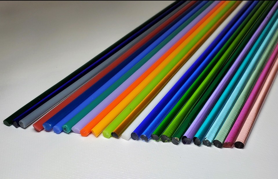 Bullseye Glass 90 COE 5mm Glass Rods Stringers Lampwork 17" Fusing ...