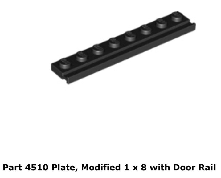 Lego 1x 4510 Black Plate, Modified 1 x 8 with Door Rail 8039 | eBay