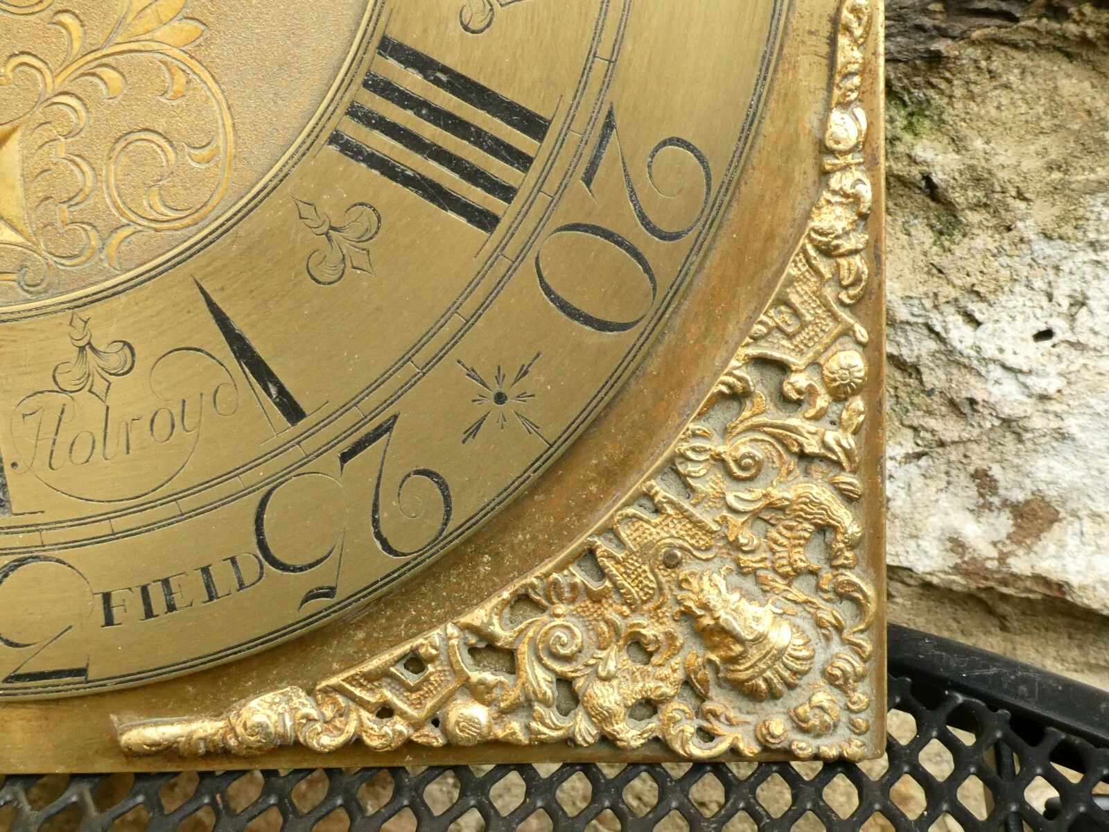 c1780 JOHN HOLROYD WAKEFIELD Engraved Brass Long Case Clock Dial ONLY a ...