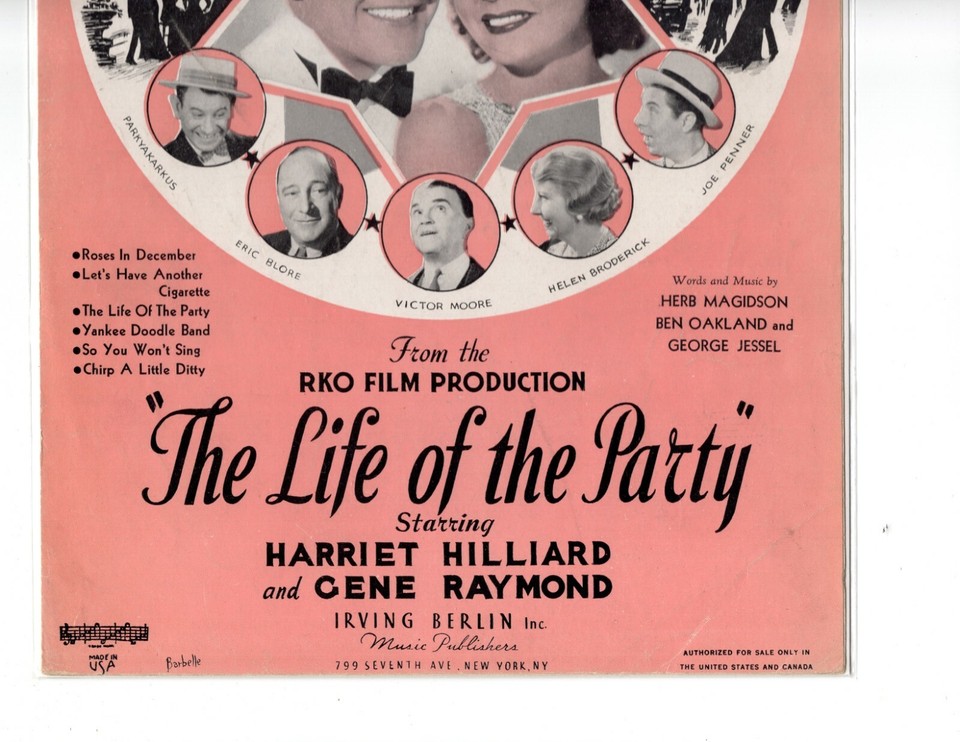 ROSES IN DECEMBER - SHEET MUSIC - MOVIE - "THE LIFE OF THE PARTY ...