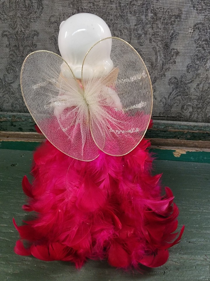 Holt Howard HH Angel Red/ Hot Pink Feather Tree Topper Porcelain Choir ...