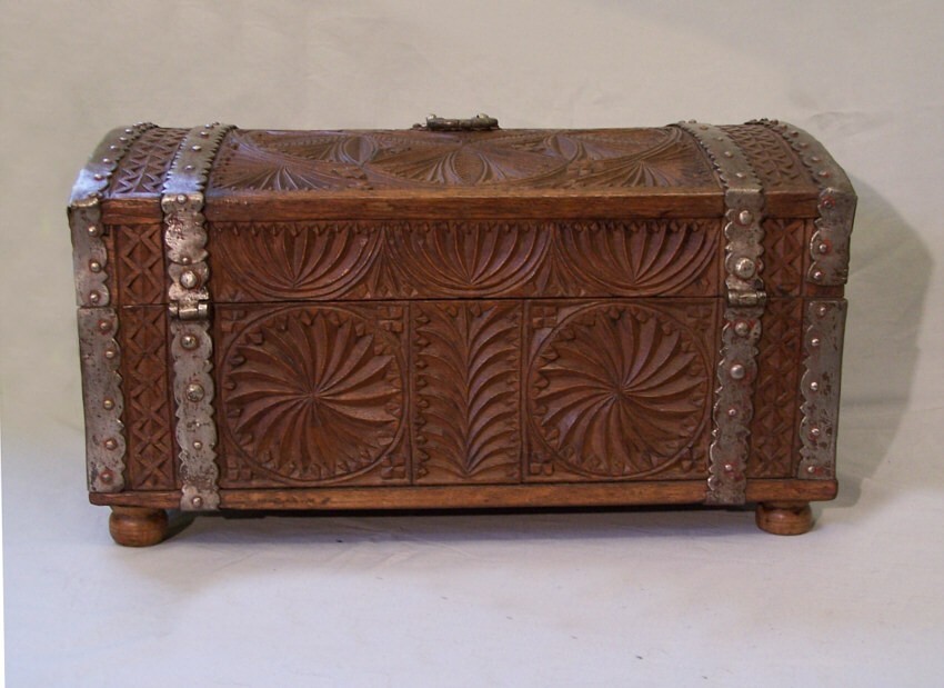 Early northern European hand carved oak document box Swedish or German ...