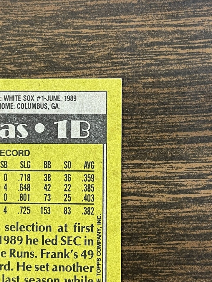 1990 Topps #414 Frank Thomas Rookie Card RC - Hall of Fame Great! Nice ...