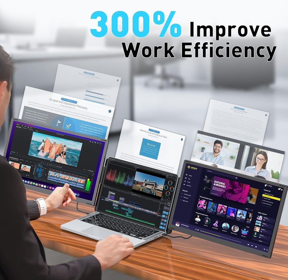 15.6" Triple Detachable Laptop Screen Extender HDMI/Type-C w/Bag Stand ...