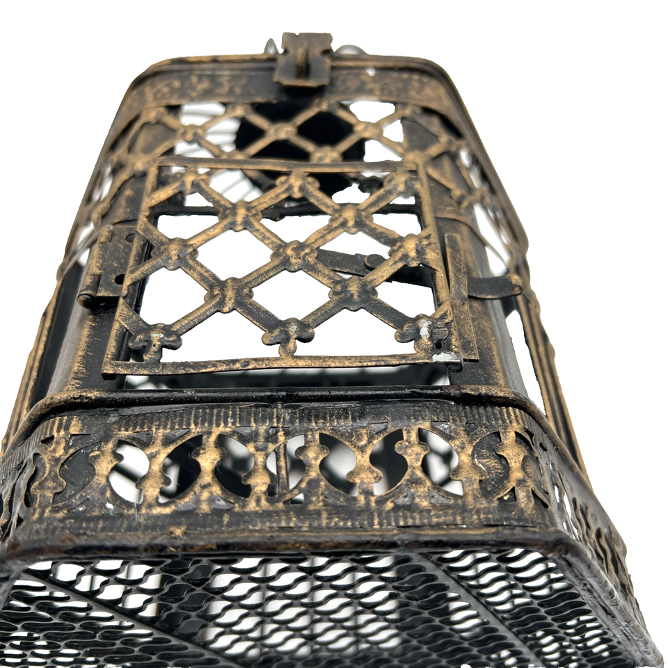 Vintage Brass Bird Cage 13" T w/ 10x7 Cage Area Tilt Open Top Door ...