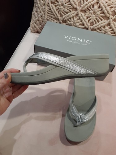 Sz 7W Vionic Wedge Sandals Flip Flop, High Tide Silver Shoes for Women ...