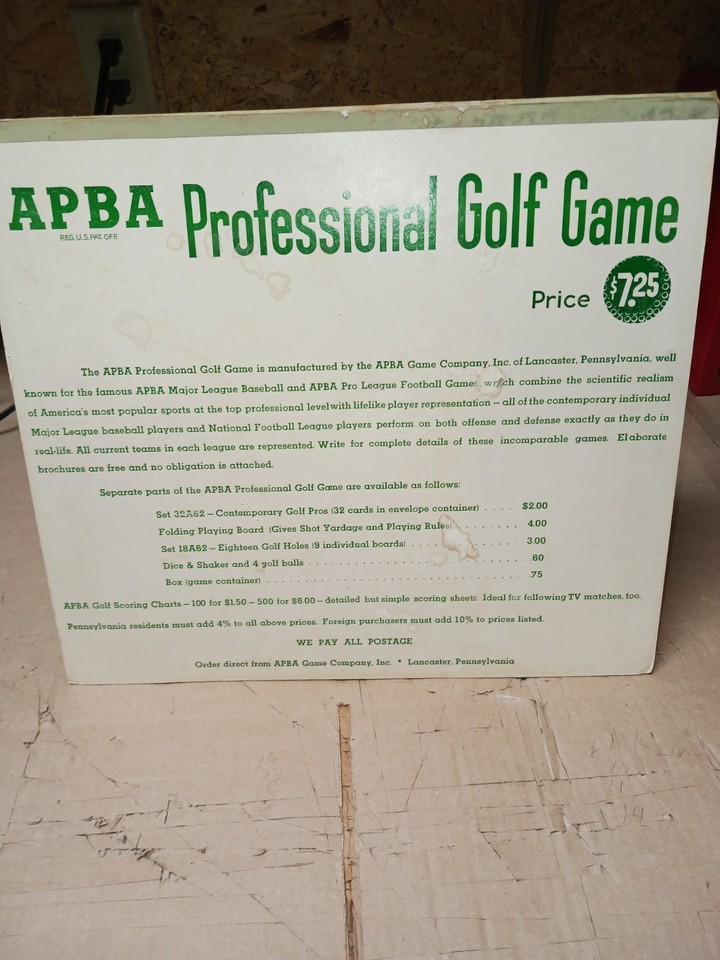 1962 APBA Professional Golf Game Greatest Holes-18A62. 32 of the Best ...