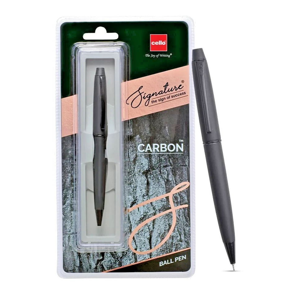 Cello Signature Carbon Black Body Blue Ink Premium Ball Pen Free ...
