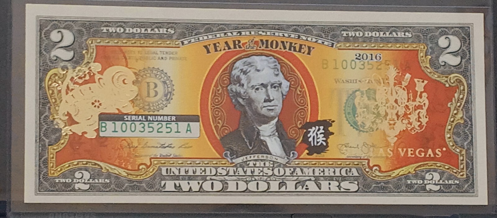 $2 Bill Lucky Money with Red Envelope- Year of the Monkey-2016 SLS Las ...