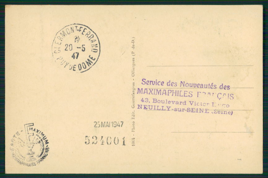 FRANCE MK 1947 CLEMONT-FERRAND NOTRE DAME MAXIMUMKARTE CARTE MAXIMUM ...