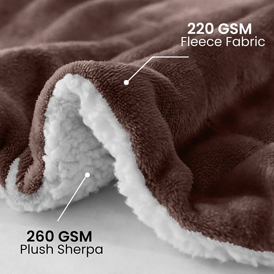 Coffee Sherpa Fleece Blanket Ultra Soft Twin Full Queen Size Sofa Bed ...