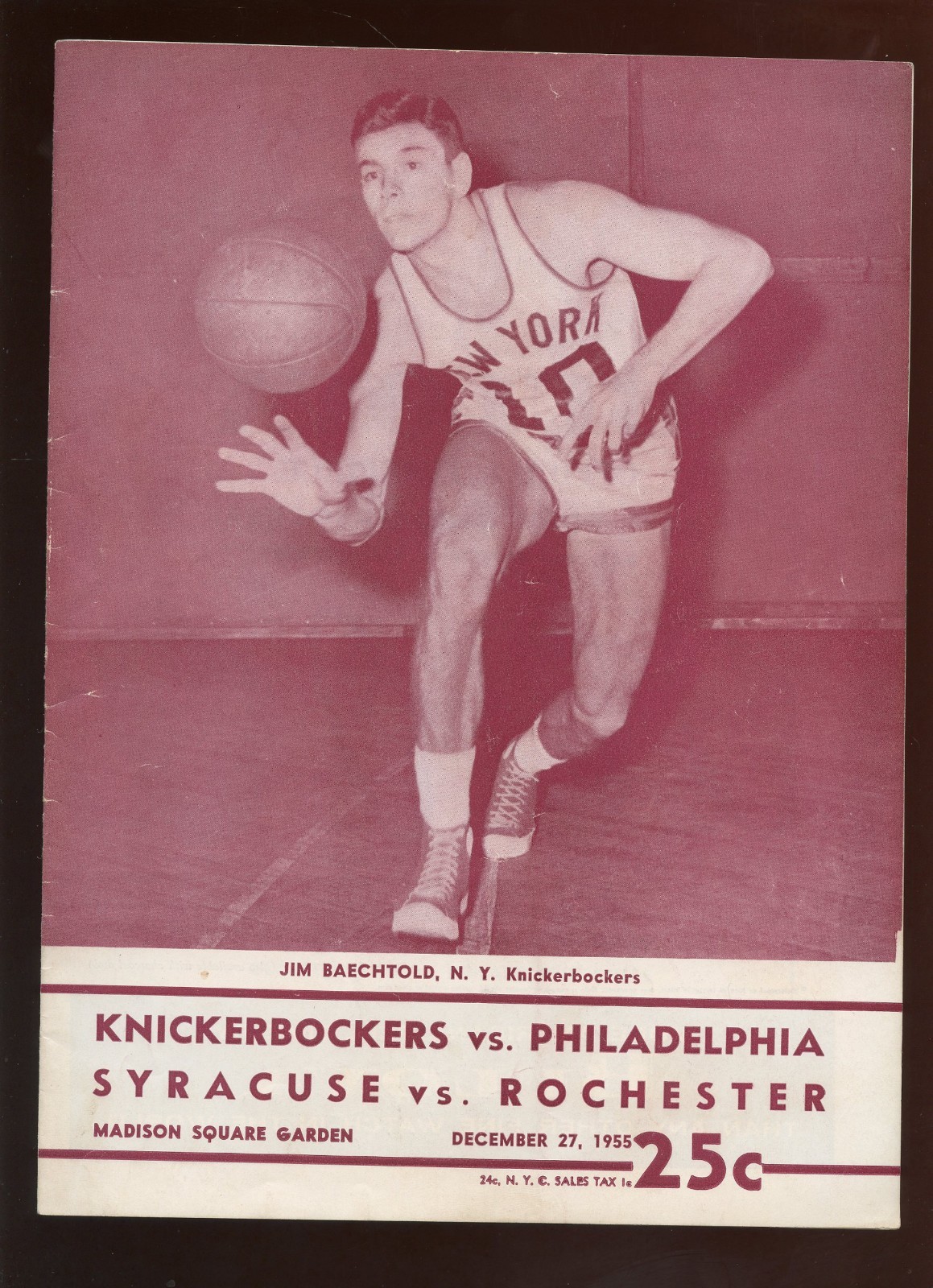December 27 1955 NBA Program Philadelphia Warriors at New York Knicks ...