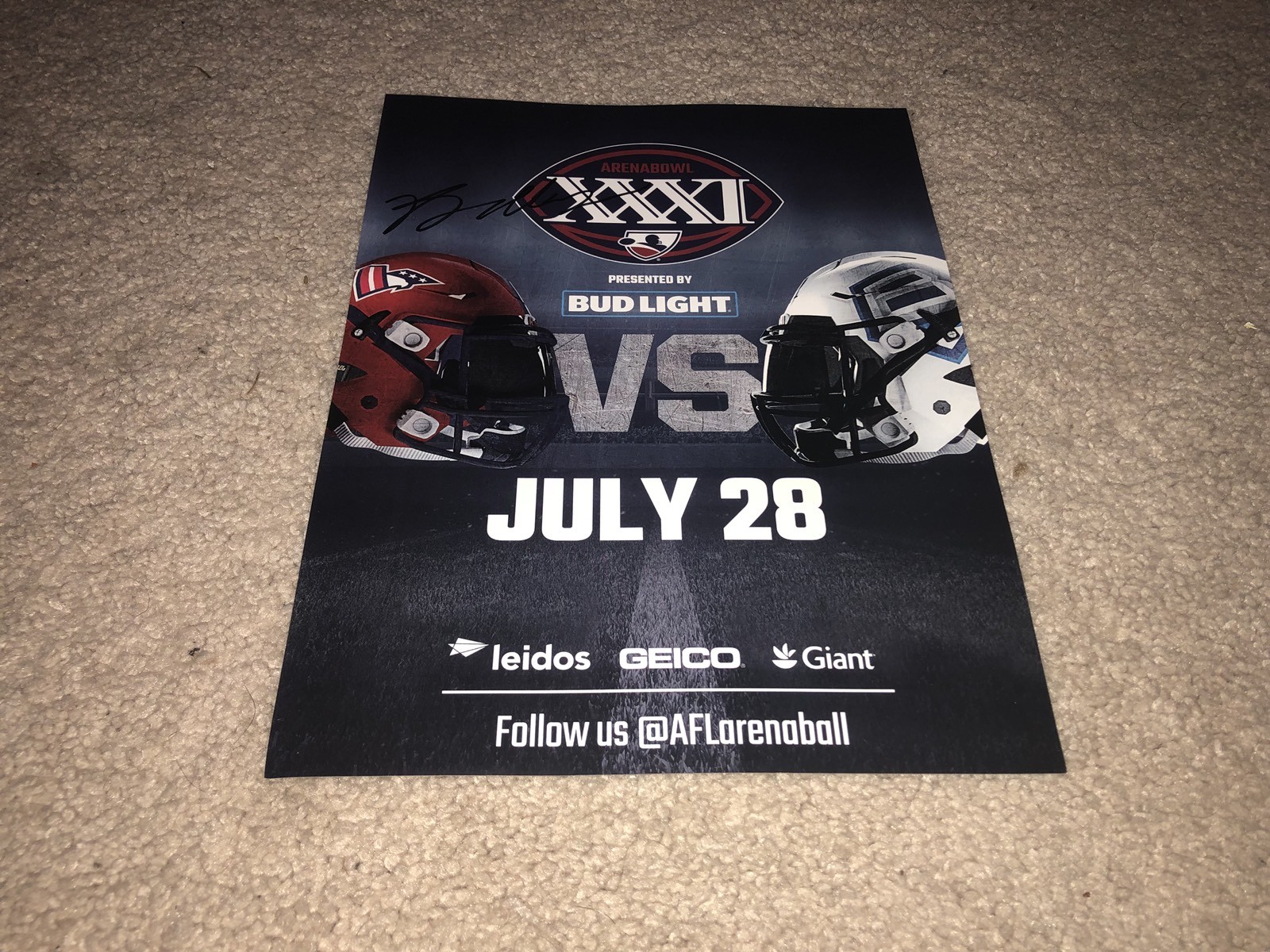 WASHINGTON VALOR BENJI MCDOWELL SIGNED ARENABOWL XXXI LOGO 8.5X11 PHOTO ...