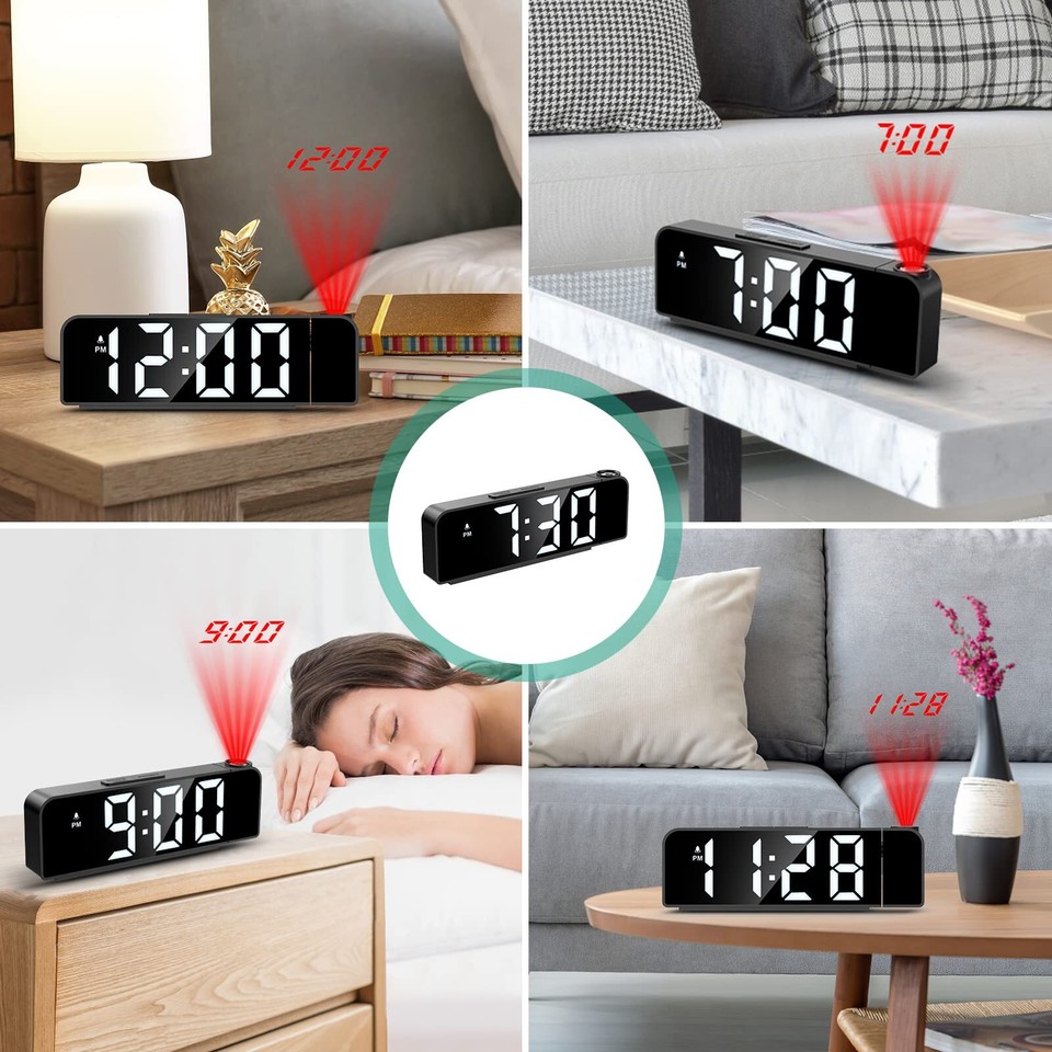 Reloj despertador con proyección y carga USB para dormitorios | eBay