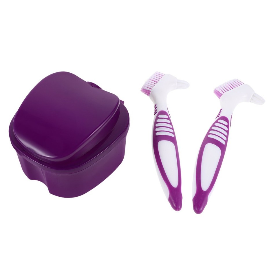 1 Set Denture Bath Case Cup With Cleaner Brush & Retainer Holder Box ...