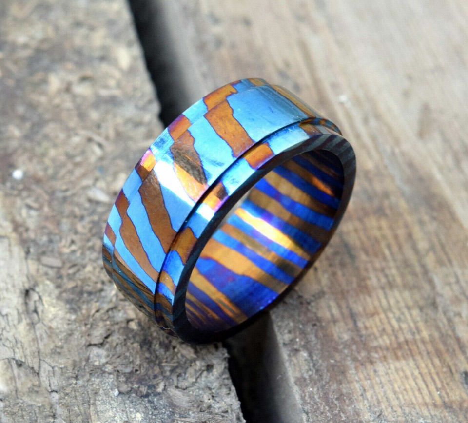 Handmade Titanium Mokuti Timascus Ring, Men's Women's Wedding band Ring ...