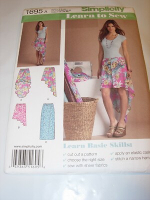 WOMENS UNCUT SIMPLICITY 1695 Sewing Pattern SKIRT ASYMMETRICAL HEM SIZE ...