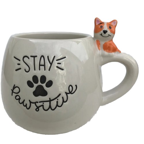 Eccolo CORGI "Stay Pawsitive" Coffee Mug Dog Puppy Paw Folk Art Tea Cup ...