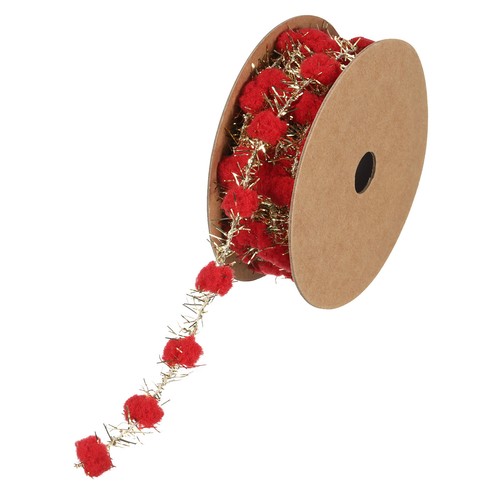 3Yard Pom Pom Wire Ribbon, Ball String Trim Ribbon with Gold Tinsel ...