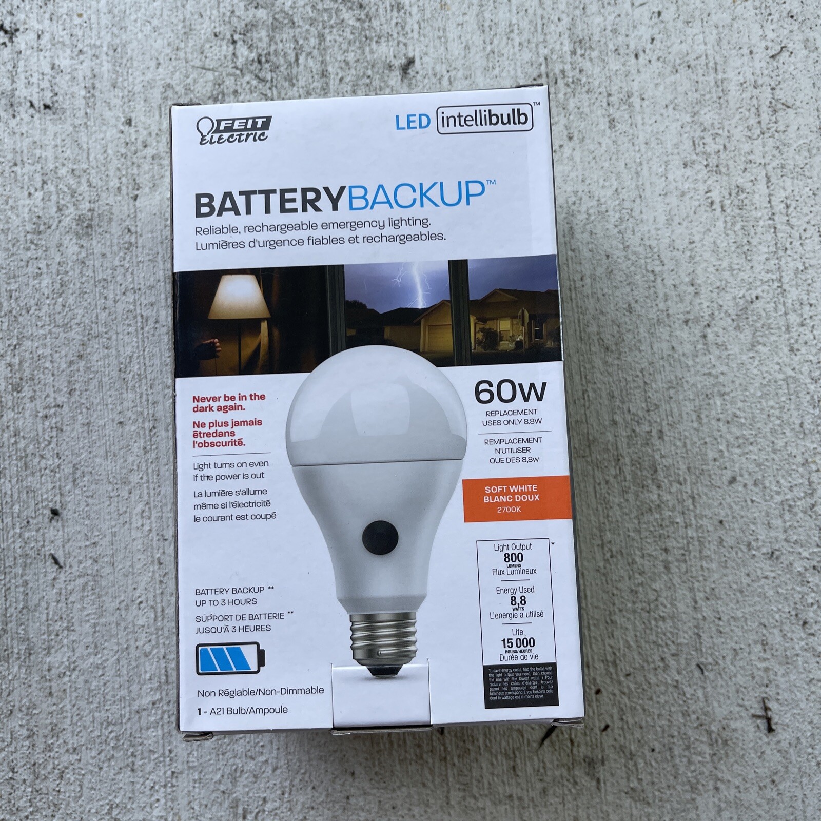 Feit Electric LED Battery Backup Bulb 800 Lumen Soft White 2700K 60W | eBay