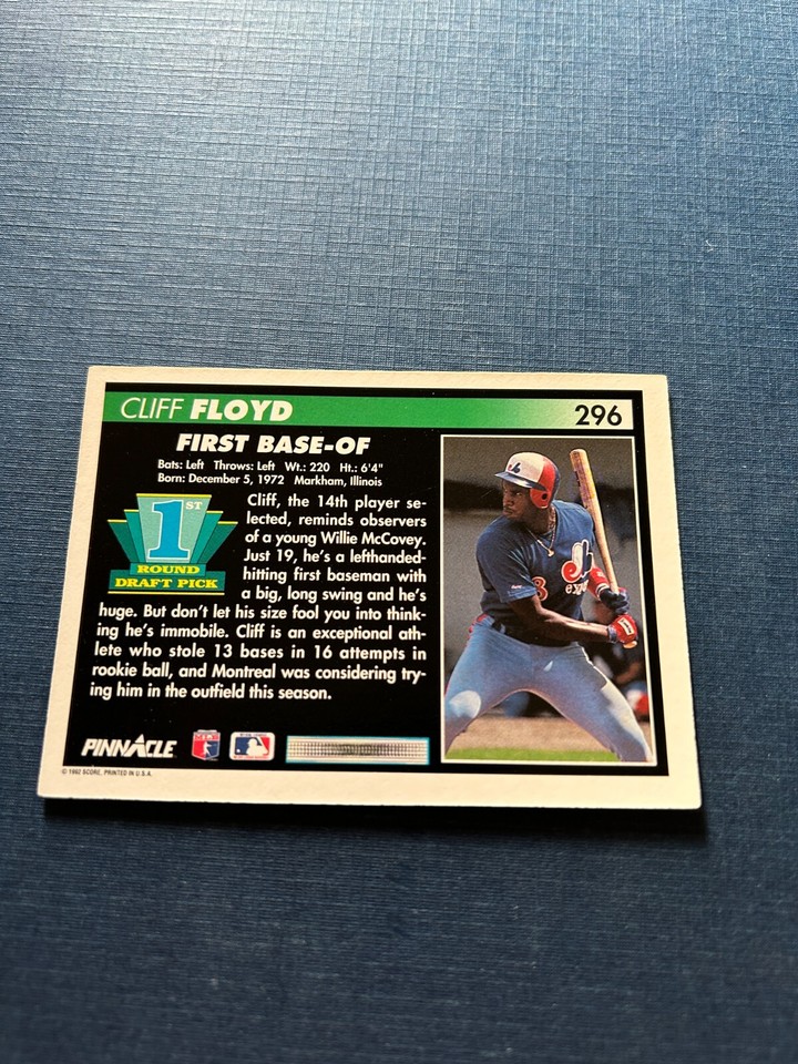 1992 Pinnacle Baseball Cliff Floyd Rookie Card #296 Set Break NM-MT | eBay