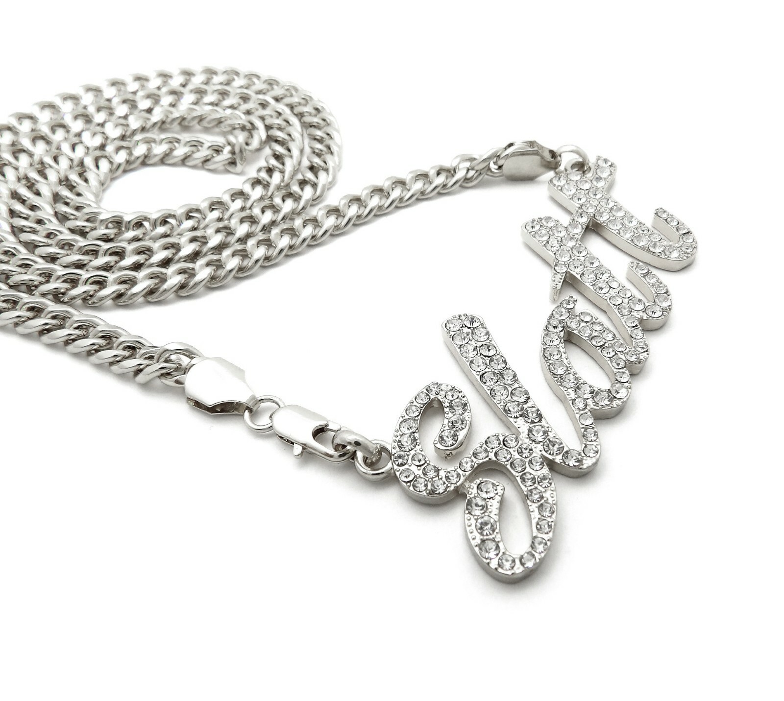 YOUNG THUG GUNNA SLATT PENDANT SILVER CUBAN LINK CHAIN NECKLACE HIP HOP ...