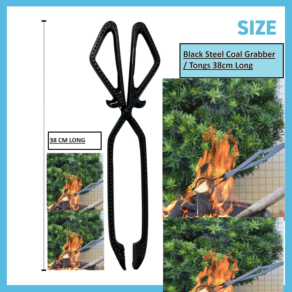 Long Coal Grabber Fire Tongs Black Fireside Accessories Scissors Tool ...