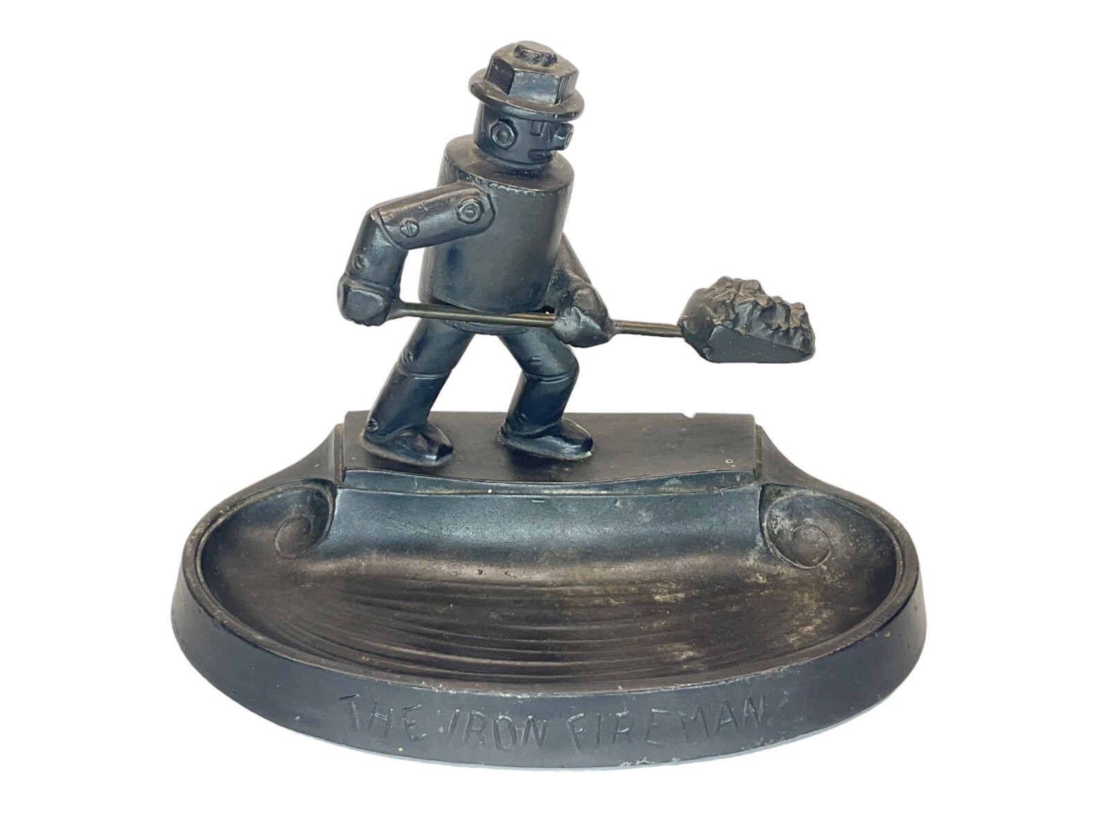 Antique IRON FIREMAN ROBOT COAL SHOVEL DESK ASHTRAY ADVERTISING art ...