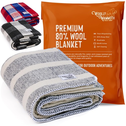 Woolly Mammoth Merino Wool Blanket- 66" x 90" 4 lbs Thick, Outdoor ...