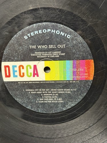 VINTAGE THE WHO VINYL LP 'SELL OUT' DECCA RECORDS DL 74950 STEREO GOOD ...