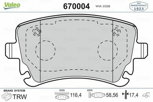 Valeo Rear Brake Pads 670004 fits VW TRANSPORTER V 7HA, 7HH, 7EA, 7EH ...