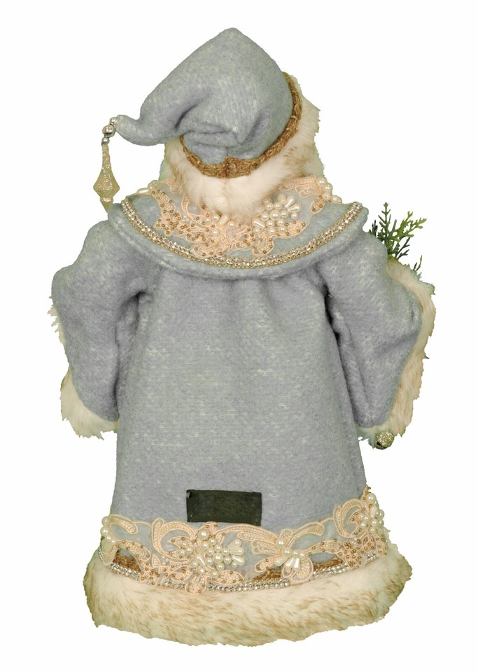 BEADED BLUE SANTA FIGURINE WITH WHITE FLOWER AND HOLIDAY GREENERY | eBay