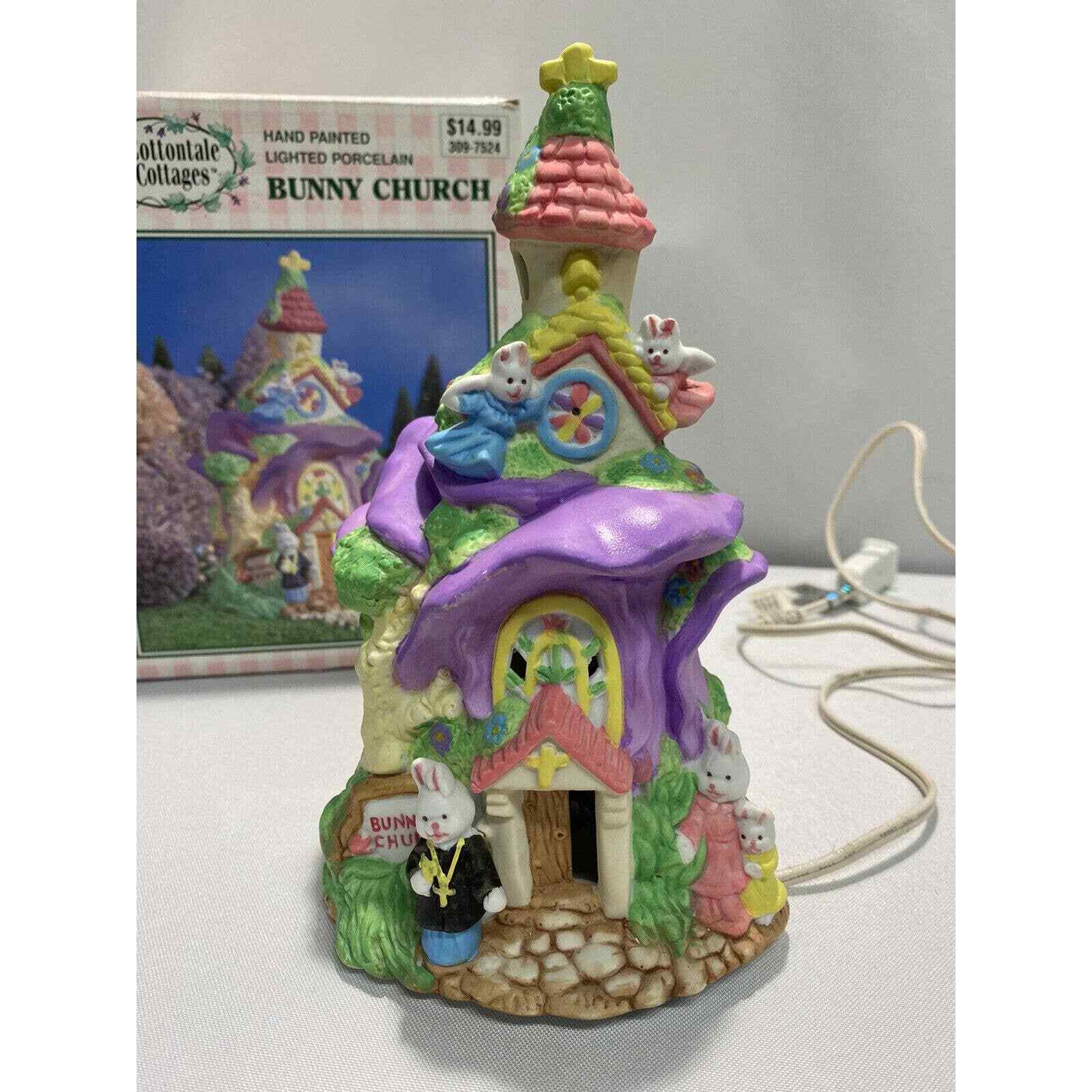 Vintage Cottontale Cottages Easter Village Bunny Church with cord and ...