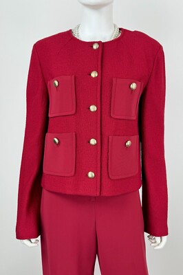 St. John New Auth 10 US 46 IT M Dark Red Knit Wool Blazer Jacket Coat ...