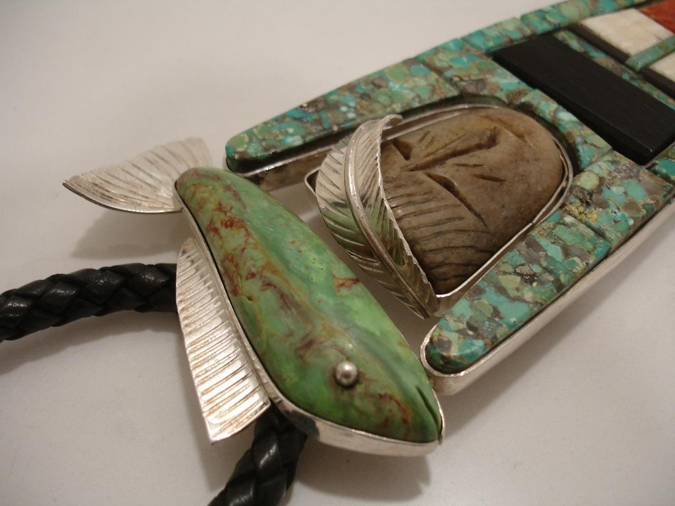 Buddy Lee Mossman Signed Sterling Silver Necklace Kachina Face Fish ...