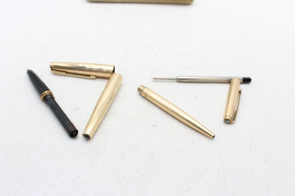 F Parker 61 Nib Fountain Pen & Ball Point Pen Set in Rolled Gold, Cased ...