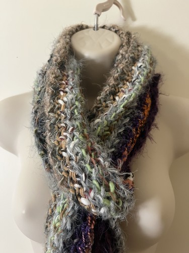 Unbranded Loose Knit Fuzzy Scarf Multicolor 80" Long with 6" Fringe | eBay
