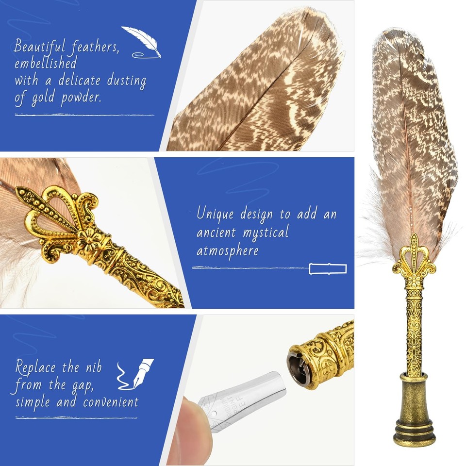 Quill Pen Ink Set - Calligraphy Pen Ink Set Includes Feather Pen with ...