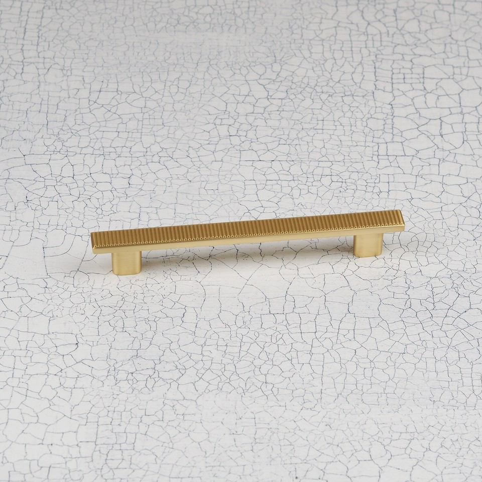 Brass Kitchen Cupboard Handles Ribbed Satin Brushed Bar Pulls Cups Half ...