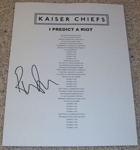 RICKY WILSON SIGNED KAISER CHIEFS I PREDICT A RIOT LYRIC SHEET w/VIDEO ...