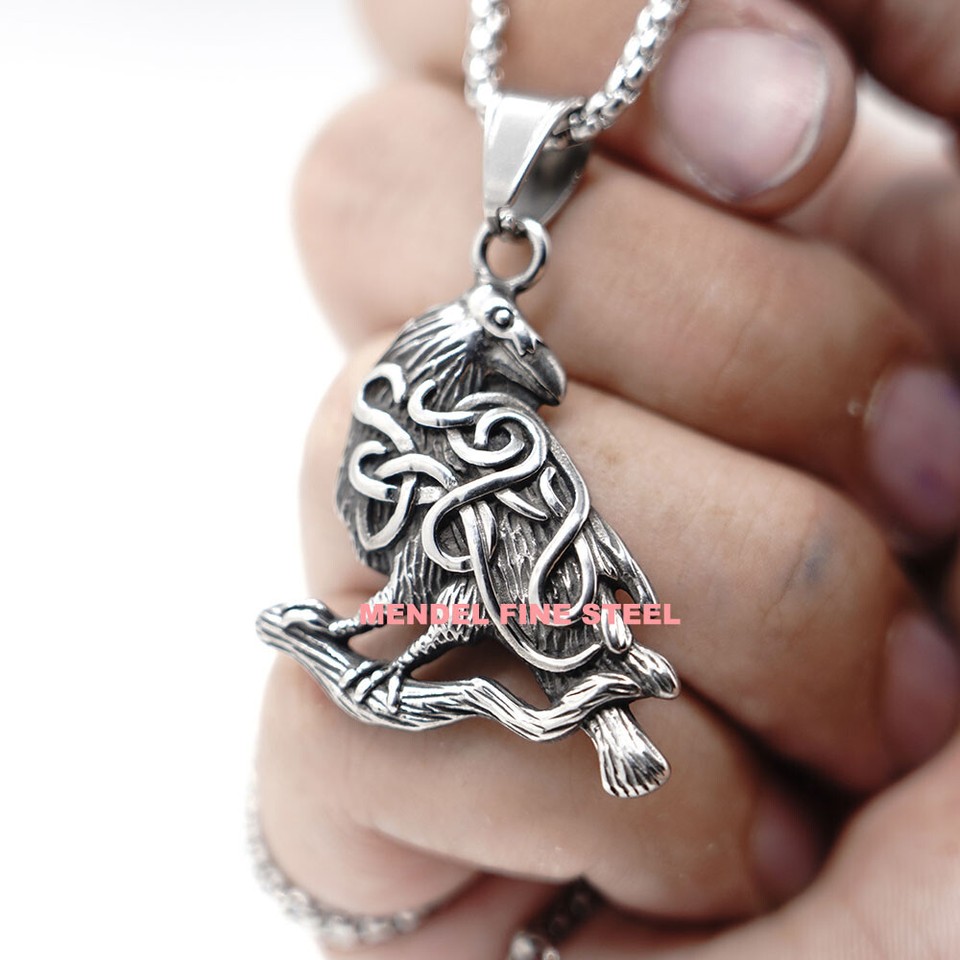 MENDEL Mens Nordic Norse Viking Odin Raven Crow Rune Bird Sign Pendant ...