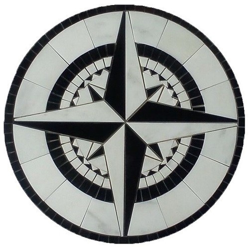 MARBLE FLOOR MEDALLION MOSAIC BLACK AND WHITE GRANITE 48 COMPASS ROSE ...